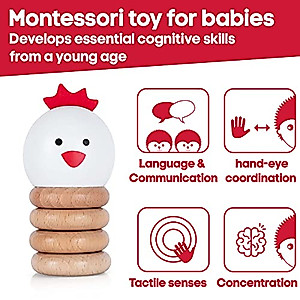 Kipod Wooden Baby Toy- Newborn Teething Toy & Wooden Baby Rattles 0-6 Months - All-Natural and Safe Material Wooden Rattle for Baby - Premium Wood Baby Teether Toy with Smooth Edges - Cute Chick