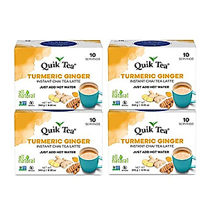 QuikTea Chai Tea Latte, Tumeric Ginger, 34 Oz, 10 count (Pack of 4)