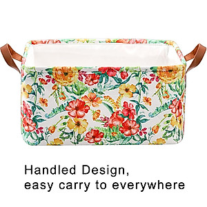 SOUJOY 4 Pack Fabric Storage Basket for Shelves, Foldable Canvas Organizer Box with Handles, Boho Flowers Closet Organizer Bin for Organizing Home Laundry Nursery Dorm Pet Gift