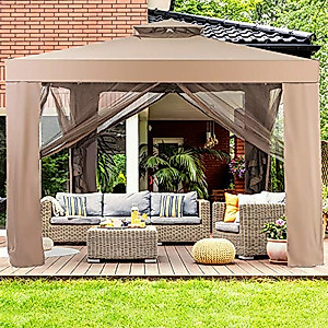 Tangkula 10x10 Ft Outdoor Gazebo, Patio Tents and Garden Structures Gazebo W/Netting, Outdoor Gazebo Canopy Shelter for Home/Garden/Lawn/Patio House Party (Brown)