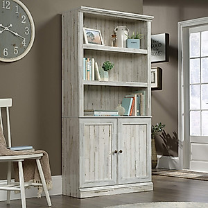 Sauder Miscellaneous Storage Bookcase/ Book Shelf With Doors, White Plank finish