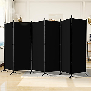 Room Divider, 6 Panel Folding Privacy Screens, 6FT Partition Room Office Wall Divider for Separation 200" W Fabric, Freestanding Room Divider Wall (Black)