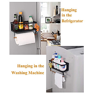 Mukkuri Magnetic Paper Towel Holder Spice Rack for Refrigerator with Hooks,Black