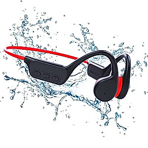GenXenon X7 Bone Conduction Headphones Bluetooth, Open-Ear Wireless IPX8 Waterproof Swimming Headset Built in 32G Memory with Microphone, Sports Gym Earphones for Running, Driving, Working Out