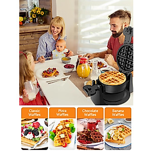 Waffle Maker, 1400W Double Belgian Waffle Iron 180° Flip, 8 Slices, Rotating & Nonstick Plates, Removable Drip Tray for Easy Cleaning, Cool Touch Handles, Space Saving Storage, Black
