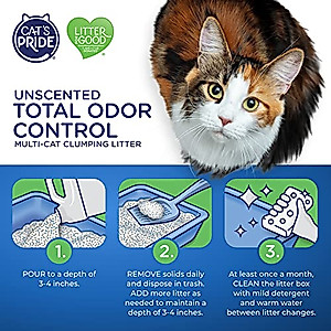 Cat's Pride Max Power: Total Odor Control - Up to 10 Days of Powerful Odor Control - Strong Clumping - Hypoallergenic - 99% Dust Free - Multi-Cat Litter, Unscented, 15 Pounds