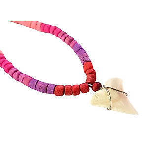 Swimmi Genuine Shark Tooth Necklace for Men, Great White Shark Tooth Necklace, Handmade Wooden Beads adjustable Cords Shark Tooth Necklace for Women Jewelry BA370