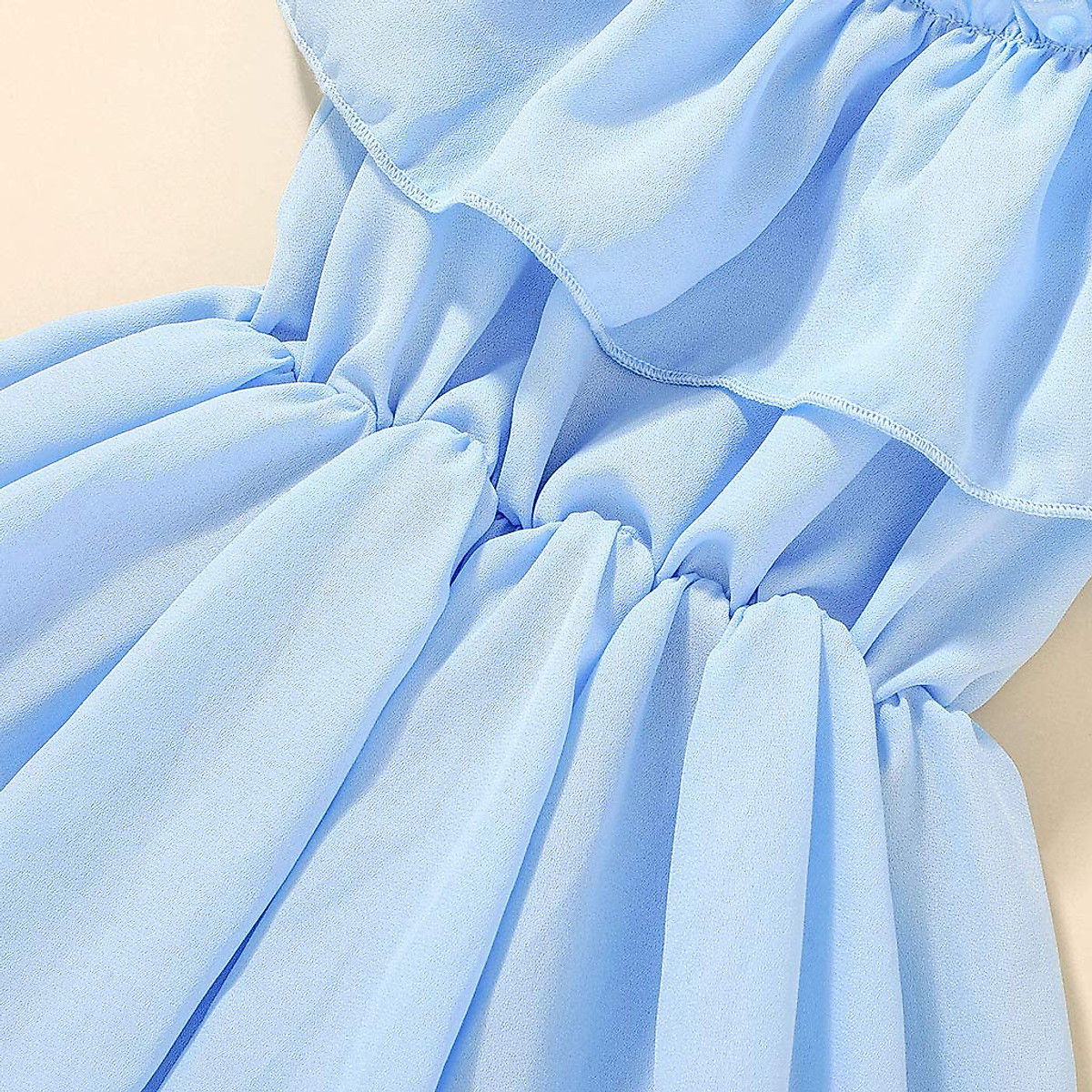 Toddler Baby Girls Summer Dress Chiffon Princess Dress Little Girl Clothes Sleeveless Off-Shoulder Dress Pure Blue