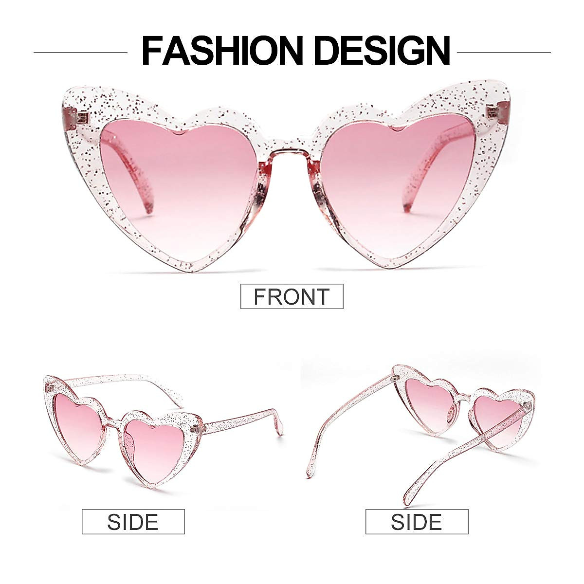 Dollger Heart Shaped Sunglasses For Women Vintage Festival Glitter stylish Love PINK heart Glasses for party Rave Funny Halloween