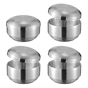 UPTALY Set Of 4 Food Grade 18/10 Stainless Steel Bowls With Lids (Silver, 4.9'' x 3.1''), Thicken Cereal Bowl With Saucer, Double-walled Steamed Soup Bowls, Children's Meal Bowl, Korean Kimchi Bowl
