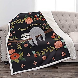 Jekeno Sloth Sherpa Blanket Comfort Warm Print Fleece Throw Blanket for Sofa Chair Bed Office Travelling Camping Gift 50"x60"