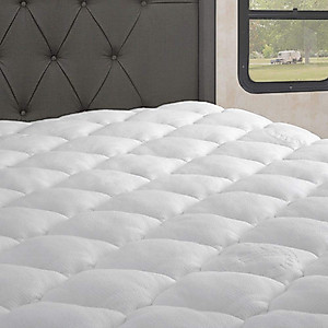 RV Mattress Topper Short King - Extra Plush Rayon from Bamboo Pad with Fitted Skirt - Mattress Cover for RV or Camper