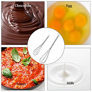 2PCS Mini Whisk, Stainless Steel 5 in and 7 in Small Tiny Whisks for Cooking, Whisking, Beating, Blending Ingredients and Mixing Sauces, 6 Wire Design, Ergonomic Spiral Handle, (Silver)