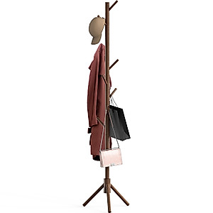 Simple Houseware Wooden Coat Rack Stand Garment Tree Rack, Walnut, 18''x18''x68''