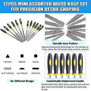 Glarks 18Pcs Assorted Wood Rasp Set Include 12Pcs Mini Hand Metal Files, A Brush and Storage Box with 4Pcs Sandpaper for Fixing Jewelers Diamond Wood Carving Craft