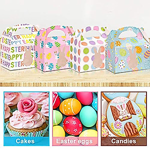 Whaline 12pcs Easter Treat Boxes Happy Easter Gift Box Bunny Eggs Easter Basket Containers Hollowing Rabbit Shape Candy Goody Cookie Holder With Handle for School Classroom Party Favor decor