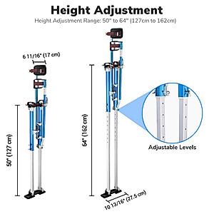WeChef 50-64 inch Pro inch Drywall Stilts Height Adjustable Lifts Aluminum Tool Non slip for Cleaning Painting Pruning Branches Blue