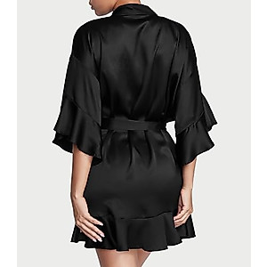 Victoria's Secret Satin Robe, Short Bathrobe, Silk Kimono Lingerie, Nightwear, Women's Sleepwear, Black (XL/XXL)
