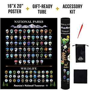 Bright Standards National Parks Scratch Off Map of United States Poster [Includes Wildlife], National Parks Map, US Travel Maps, USA Gifts for Travelers Road Trip Adventure, Fits 16”x20” frame