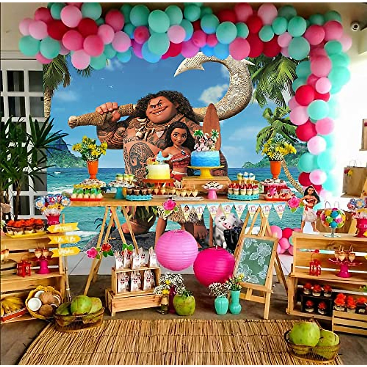 Moana Maui Backdrop Girl Birthday Party Background Cake Table Dress-up Banner Supplies Photobooth Props (7X5FT)