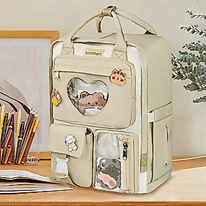 Backpack for Girls,Kawaii Backpack,Pin Display Backpack with Cute Pins,Kids School Bag,Heart Ita Backpack,Cute Aesthetic Bookbag for Teen Girls,Japanese Backpack for Elementary Middle School Girls