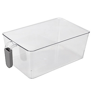 Home Basics Pull-Out Plastic Storage Bin with Soft Grip Handle for Refrigerator, Freezer & Kitchen Pantry Storage Organizer, Clear (4, LARGE)