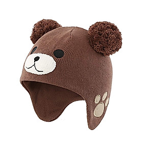 LLmoway Infant Toddler Boys Girls Beanie Kids Winter Fleece Ear Flaps Hat Cotton Knit Pom Cap Coffee