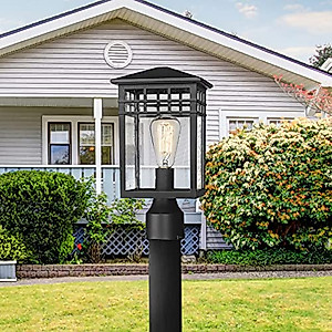 Diyel Outdoor Post Light Fixture, Modern Exterior Pillar Lantern with Black Finish & Seeded Glass, Pole Light for Garden, Backyard, Courtyard, Patio, Porch, RZ009-P BK