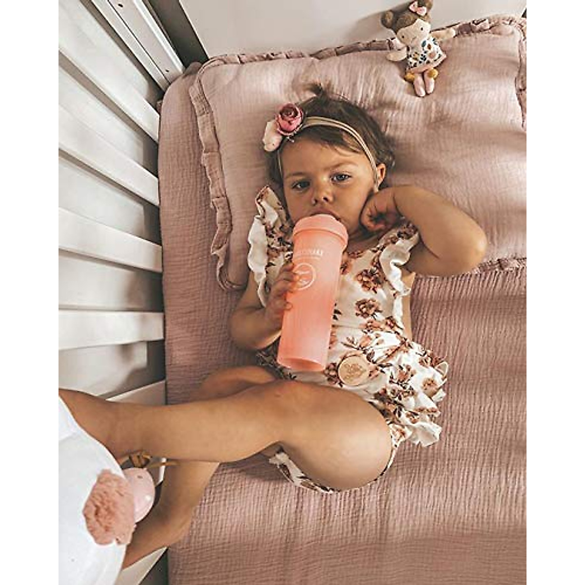 Twistshake Anti Colic Baby Bottles - Premium 330ml/11oz Bottles with 100ml Milk Storage Container for a Comfortable Feeding Experience for Baby Care - Pastel Grey