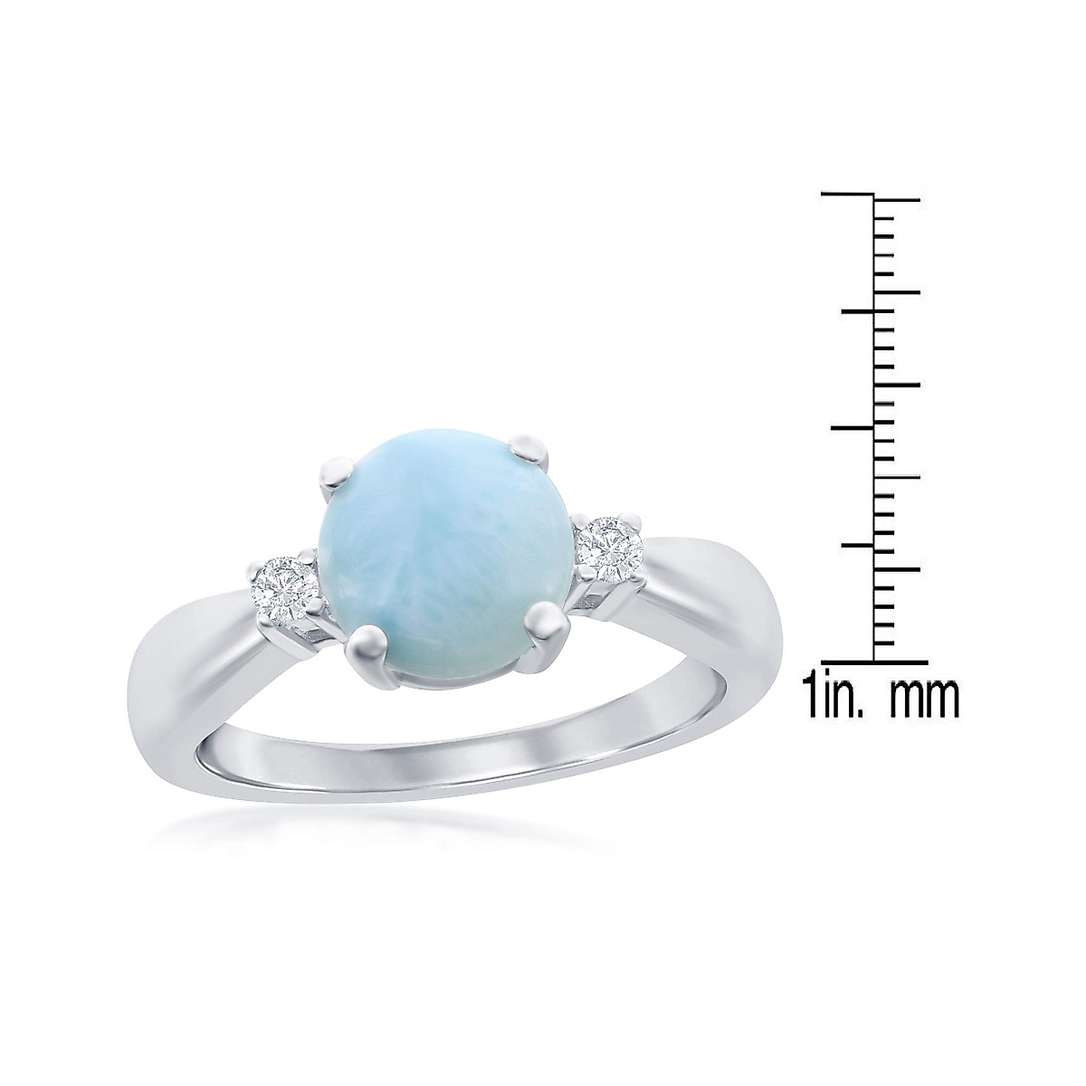 Sterling Silver High Polish Four-Prong Round Larimar with CZ Ring (Size 8)