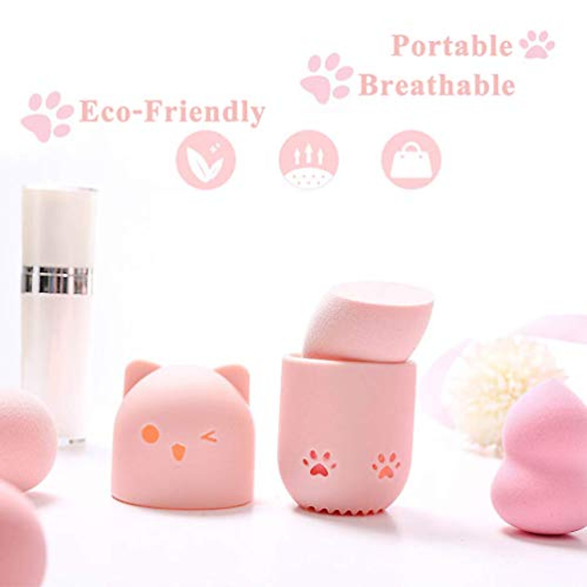 2 PCS Beauty Sponge Blender Container, TEOYALL Makeup Blender Sponge Holder Washable Reusable Protective Carrying Case (Pink/Blue)