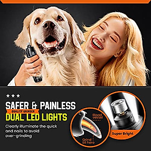 Dog Nail Grinder Upgraded Dog Nail Trimmers Clipper with 2 LED Light, 2 Speed Rechargeable Electric Pet Nail Grinder Quiet Low Noise for Small Medium Large Dogs and Cats