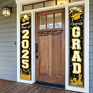 Class of 2023 Graduation Party Decorations Black and Gold Congrats GRAD Porch Sign Banner for High School and College Graduation Party Decoration(Gold)