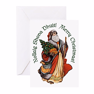 CafePress Santa (Irish & English) Christmas Cards (Pk Of 20) Greeting Card (20-pack), Note Card with Blank Inside, Birthday Card Glossy