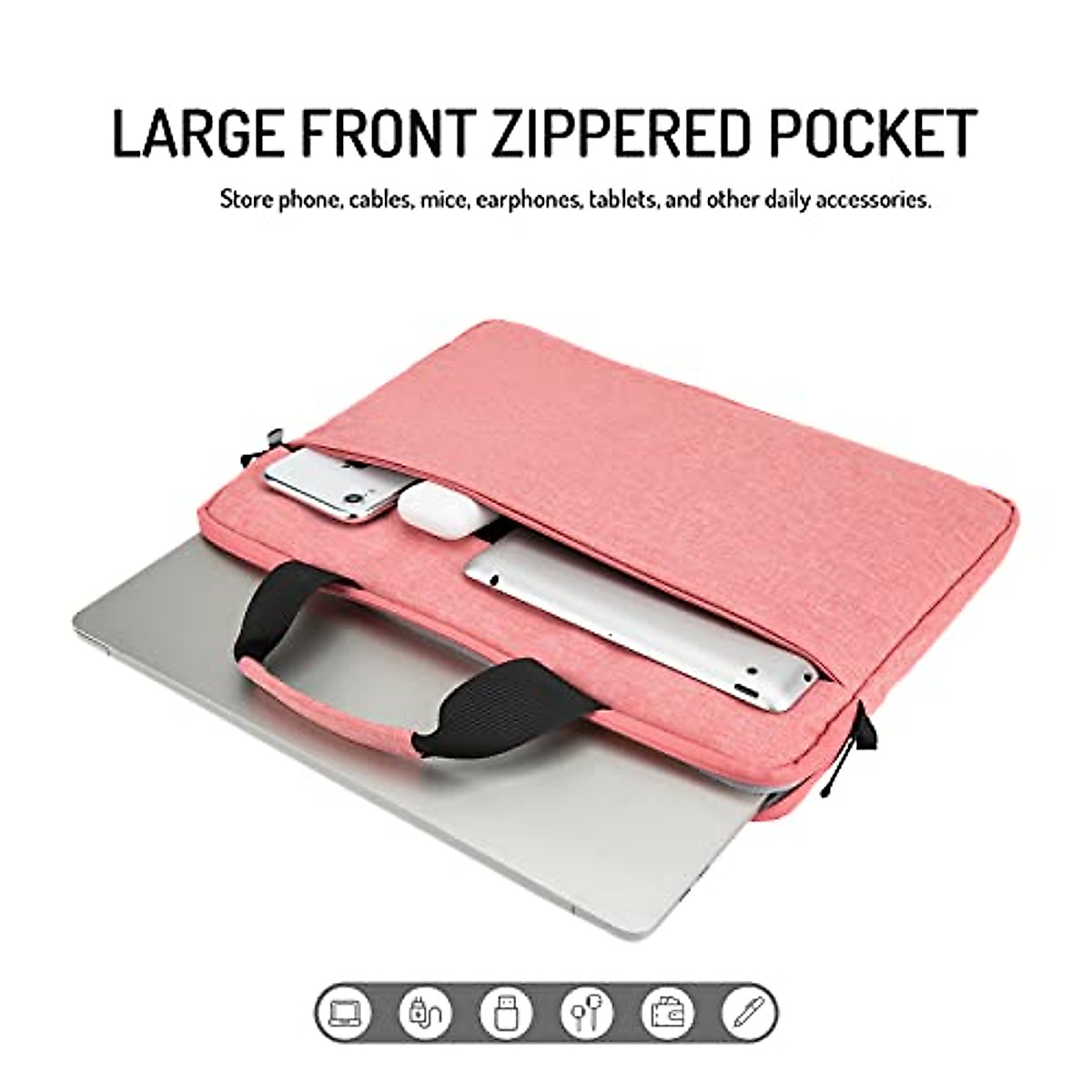 MicaYoung 15.6-16 Inch Laptop Sleeve Shoulder Bag Waterproof Notebook Chromebook Computer Carrying Case Compatible with 15.6 inch Acer Asus Dell HP Thinkpad, Pink