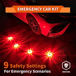 Markstor 3 Pack of LED Emergency Car Kit Flashing Warning Lights Roadside Security For Vehicle Truck Boats With Hook, Amber Safety Flares Warning Lights Disc Magnet (Battery Not Included)
