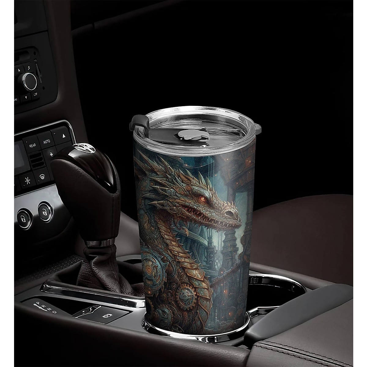 64HYDRO 20oz Steampunk Mechanical Engineer Clockwork Dragon Tumbler, Gaming, Gamer Gifts for Dragon Lovers, Stainless Steel Double Wall Vacuum Insulated Coffee Mug, Travel Cup with Lid