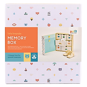 Petit Collage Newborn Baby Memory Box – Keepsake Box with 7-Drawers for All of Baby’s Firsts, Makes an Inspired Gift for Baby Showers and Expectant Moms