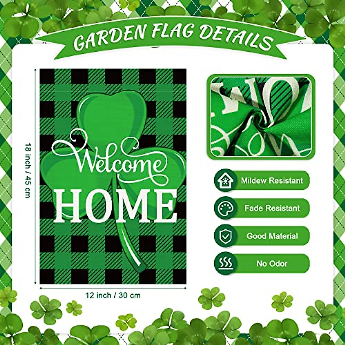 Saint Patricks Shamrock Day Garden Flag 12 x 18 Green Shamrock Holiday Outside Buffalo Plaid Flag Saint Patty Day Decorative Vertical Double Sided Burlap Welcome Signs Outdoor Plaid Spring Flag