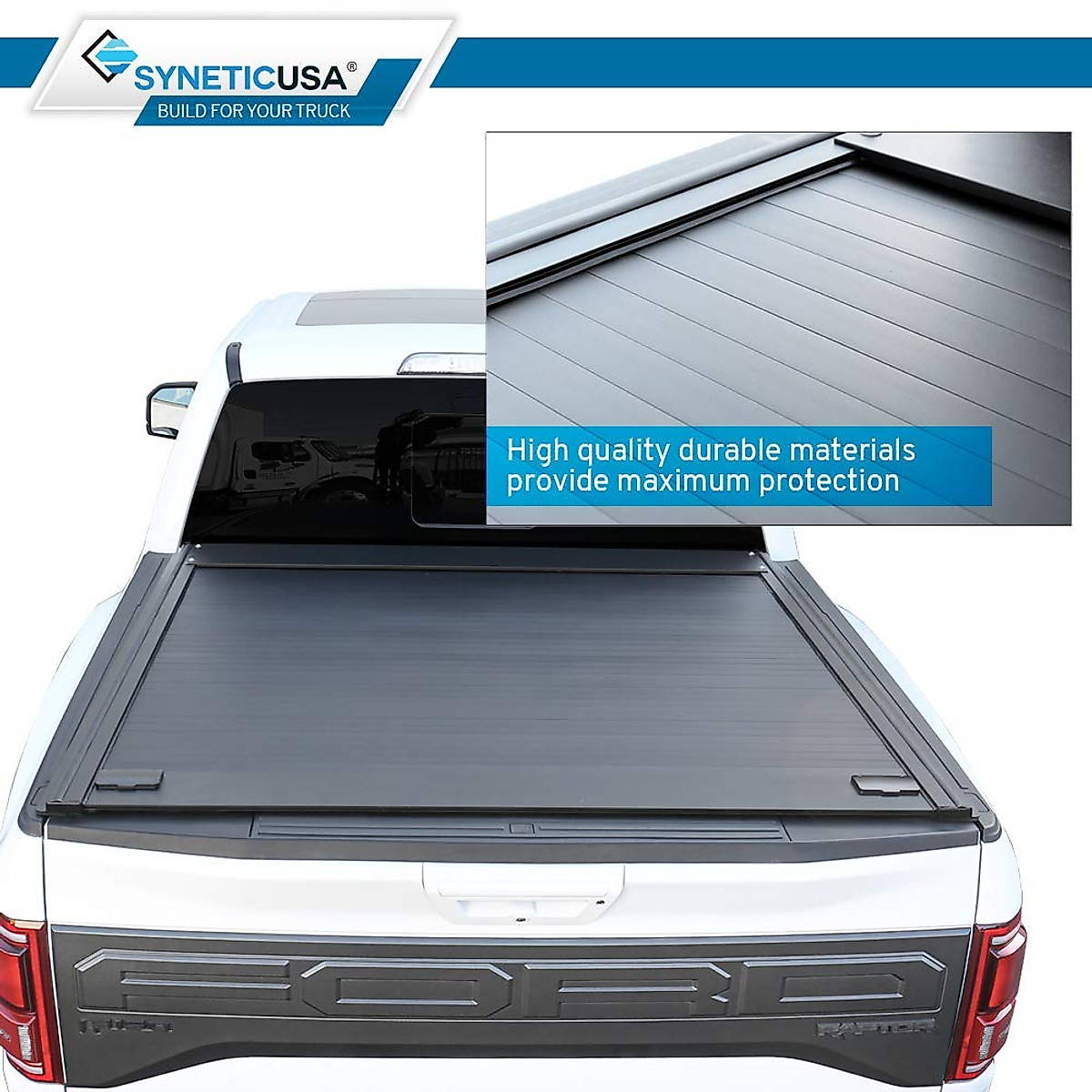 Syneticusa Retractable Hard Tonneau Cover Fits 2004-2024 Ford F-150 (incl. Raptor/Lightning) 5’6” (67”) Truck Bed Matte Black Aluminum Waterproof