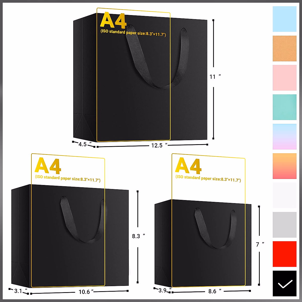 EUSOAR Gift Wrap Bags Bulk, 30pcs Black Heavy Duty Reusable Craft Handle Kraft Bags with 3 sizes, Recyclable Shopping Bags for Boutique, Grocery, Retail, Business, Party Favor, Birthdays