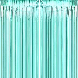 Teal Blue Tinsel Foil Fringe Curtains - Under The Sea Baby Shower Birthday Photo Backdrops Bachelorette Wedding Bridal Shower Party Decor Photo Booth Props Backdrops Decorations, 2pc