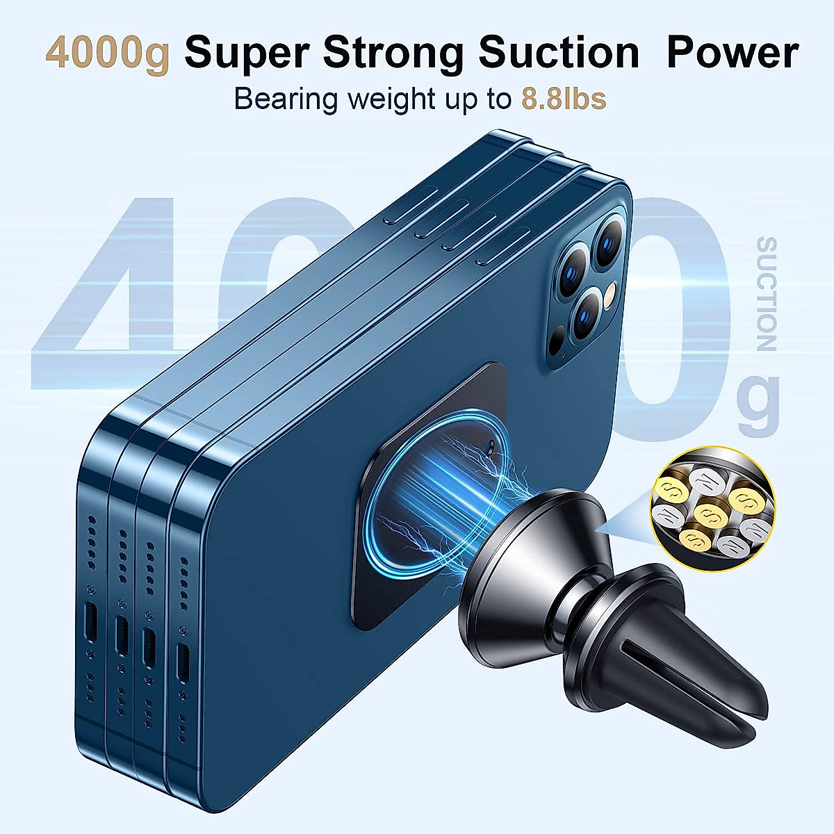 Humixx[8 Built-in Magnets Magnetic Phone Holders for Your Car [Durable ＆ Sturdy] Magnetic Phone Holder Mount for car 360° Rotation Car Vent Clip Fit for iPhone Samsung ＆ All Phones, Black