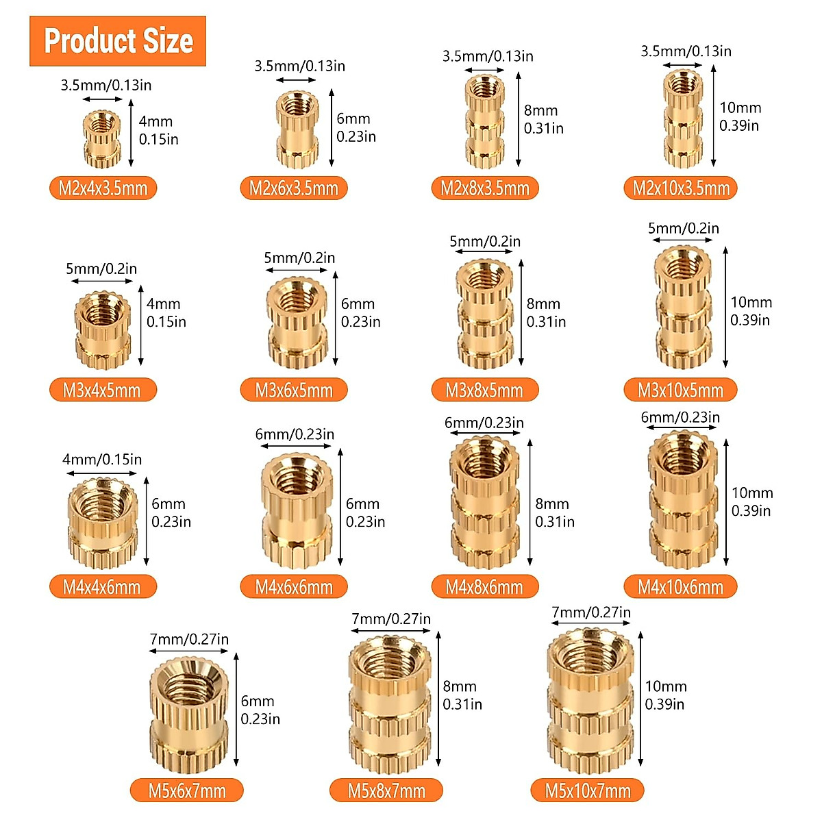 Canitu 420Pcs Threaded Inserts,M2 M3 M4 M5 Female Thread Metric Knurled Embedment Nuts Assortment Kit Brass Heat Set Insert for 3D Printing Components Injection Molding