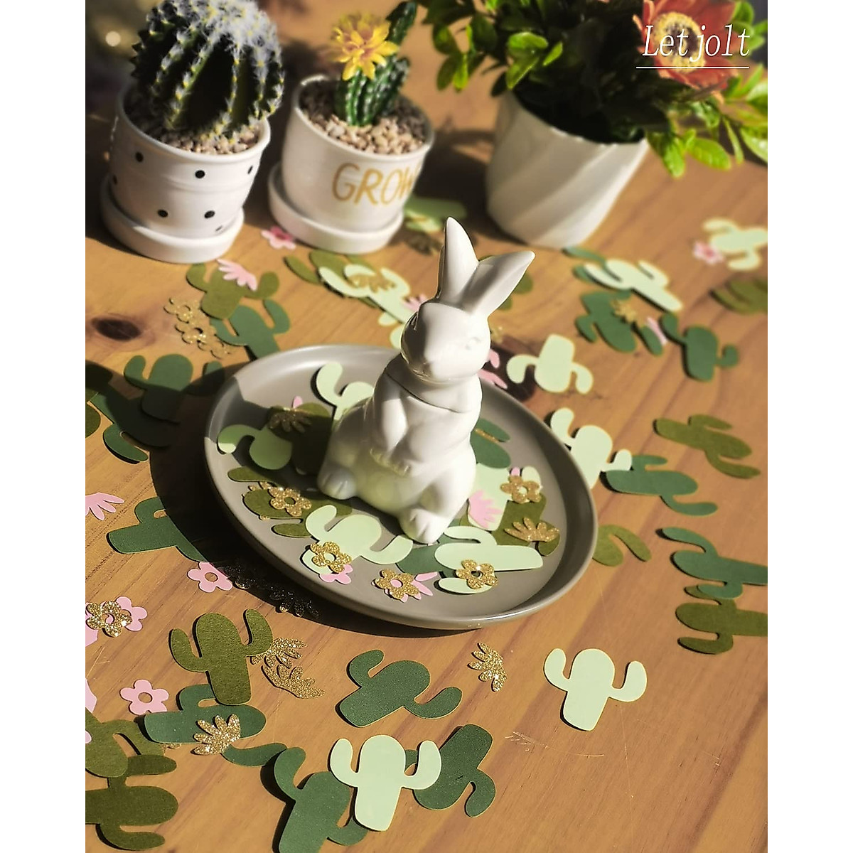 Cactus Paper Confetti Succulent Baby Shower Green Table Decoration Glitter Golden Greenery Scatter Pink Flower Craft Supplies Fiesta Theme Birthday Party Wedding Gift Decor 105 Pcs