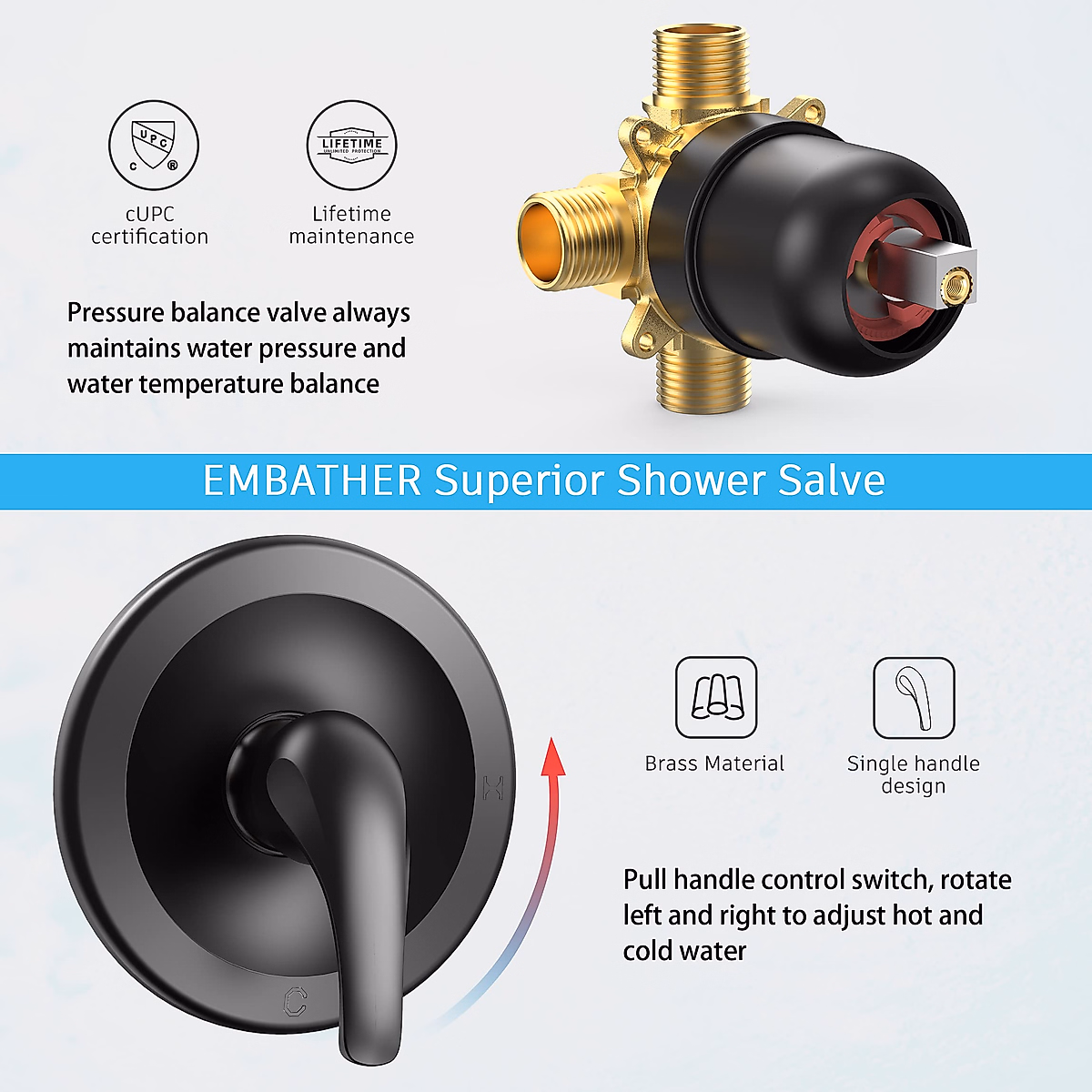 EMBATHER Tub and Shower Faucet Set, Dual Shower Head with Bathtub Faucet Set, Single-handle Control Shower Valve and Trim Kit, Matte Black