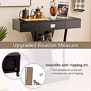 Giantex Narrow Console Table T-Shaped - Behind Couch Table with Drawer, Shelves, Dual Anti-Tipping Kits, Modern Foyer Table, Sofa Side Table for Living Room, Entryway, Hallway, Entry Table (Black)