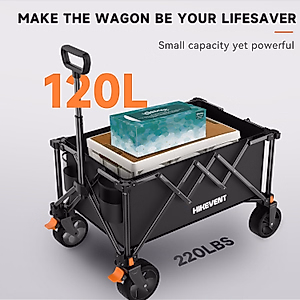 Hikevent Collapsible Wagon Cart Foldable with 220lbs Weight Capacity, Utility Grocery Shopping Cart with Wheels, Lightweight Portable Folding Wagon for Garden Sports Beach and Camping, Black