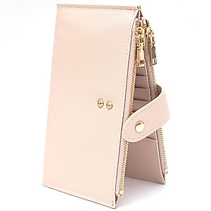 neyrat Slim wallet for women, Bifold multi card case zipper coin purse,RFID Blocking wallets with checkbook holder,With gift box (Beige)