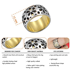 555Jewelry Edgy Stainless Steel Engraved Daisies Hawaiian Plumeria Flower Full Bloom Blooming Memorable Unisex Wedding Engagement Band Fashion Jewelry Accessory Ring, Yellow Gold Size 9